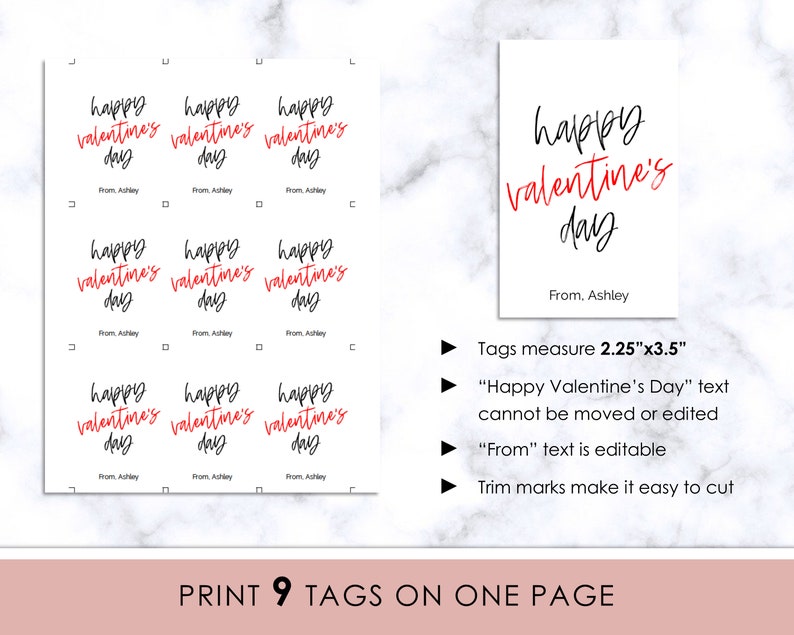 Happy Valentine's Day Gift Tag Printable Editable | Etsy