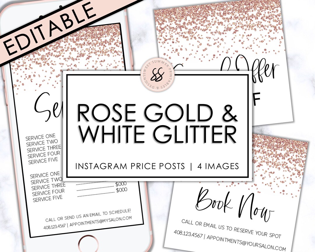 Rose Gold and White Editable Salon Instagram Price List, Spa Instagram ...