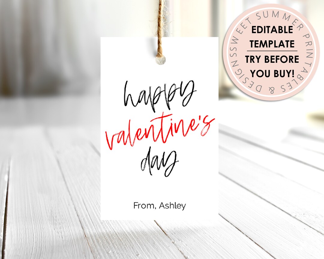 Happy Valentine's Day Gift Tag Printable, Editable Valentine's Day Tag ...