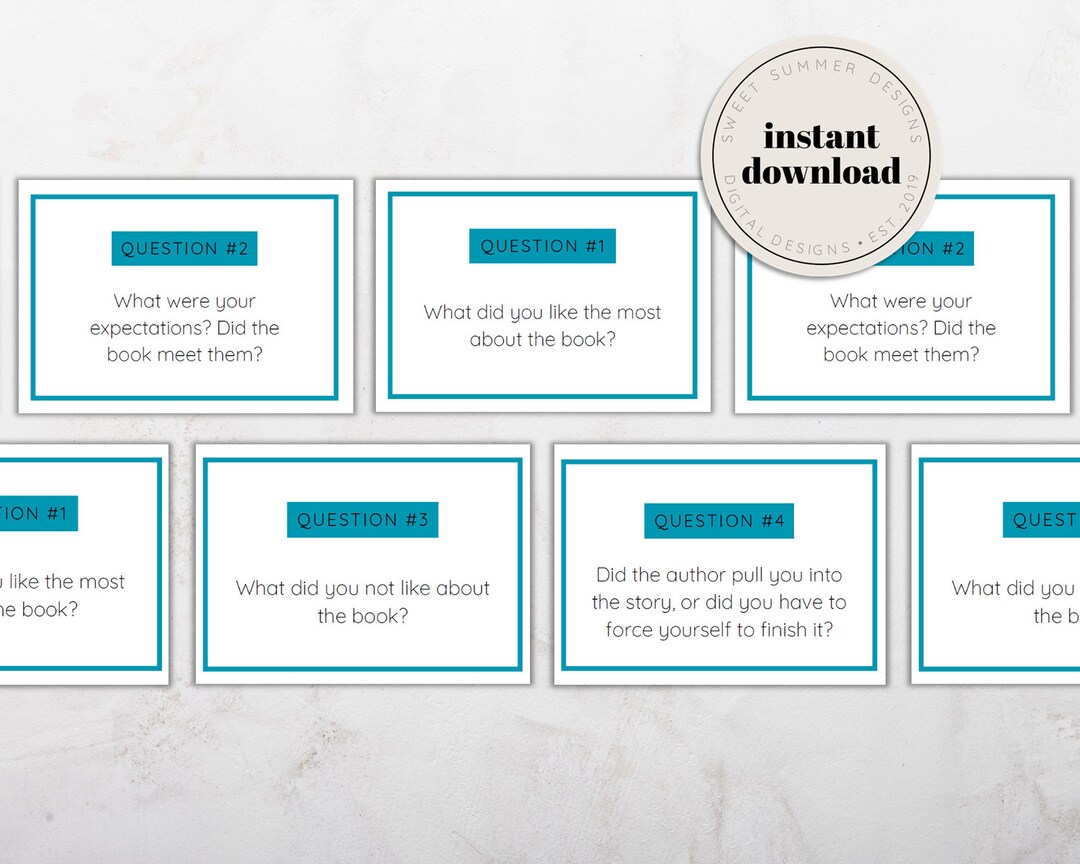 Dark Teal Book Club Questions Printable, Book Club Discussion, Book ...