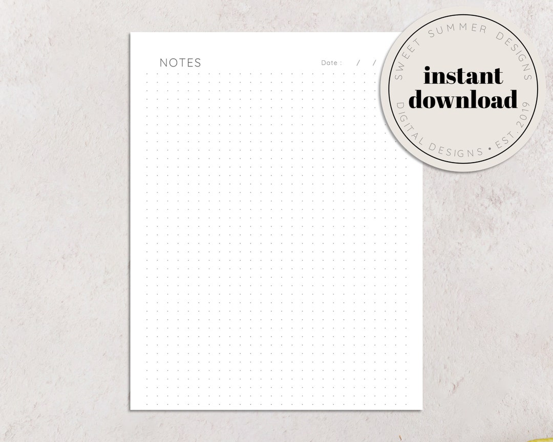 Dotted Notes Printable, Bullet Journal Printable, Notes Page Printable ...