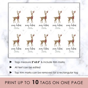 Cozy Reindeer Gift Tag Printable, Editable Christmas Gift Tag, Holiday ...