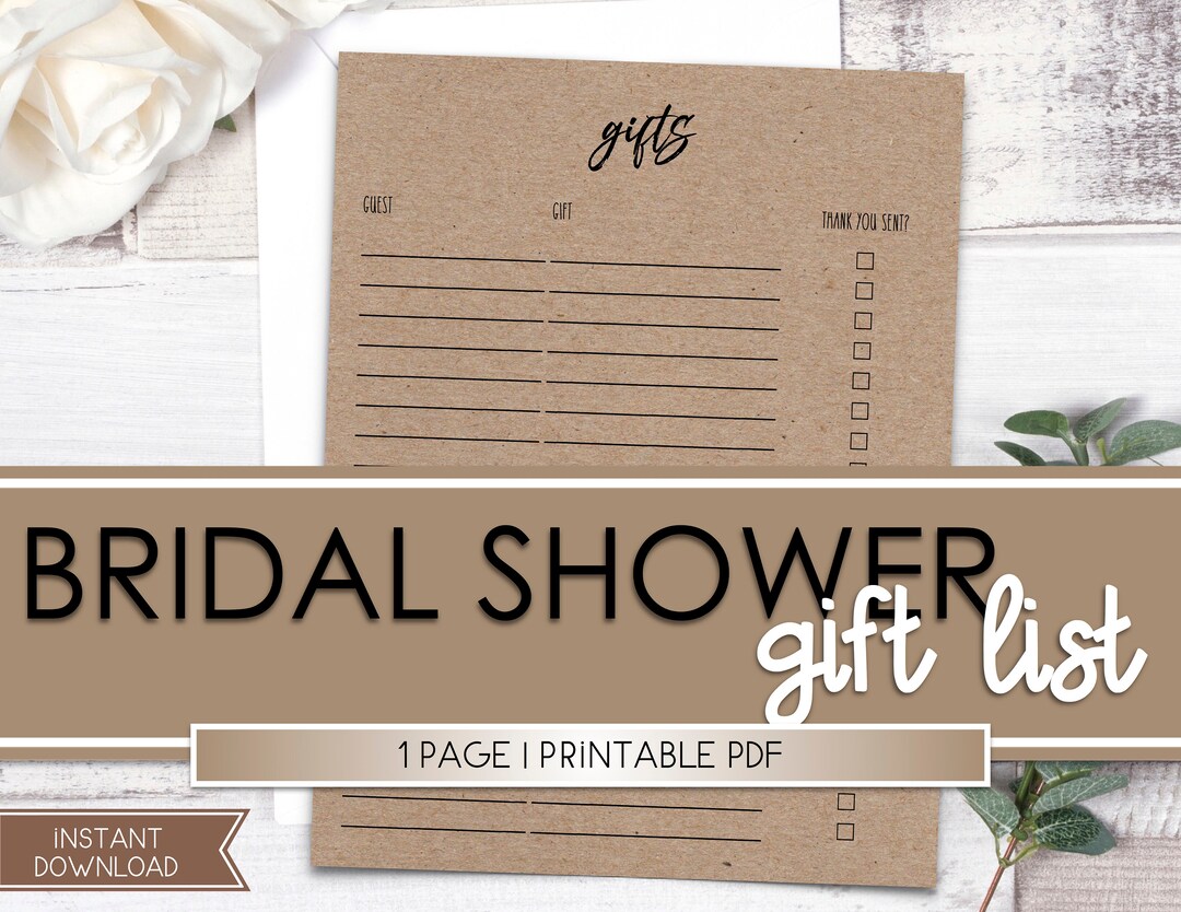 Bridal Shower Gift List, Rustic Gift List, Baby Shower Gift List, Baby ...