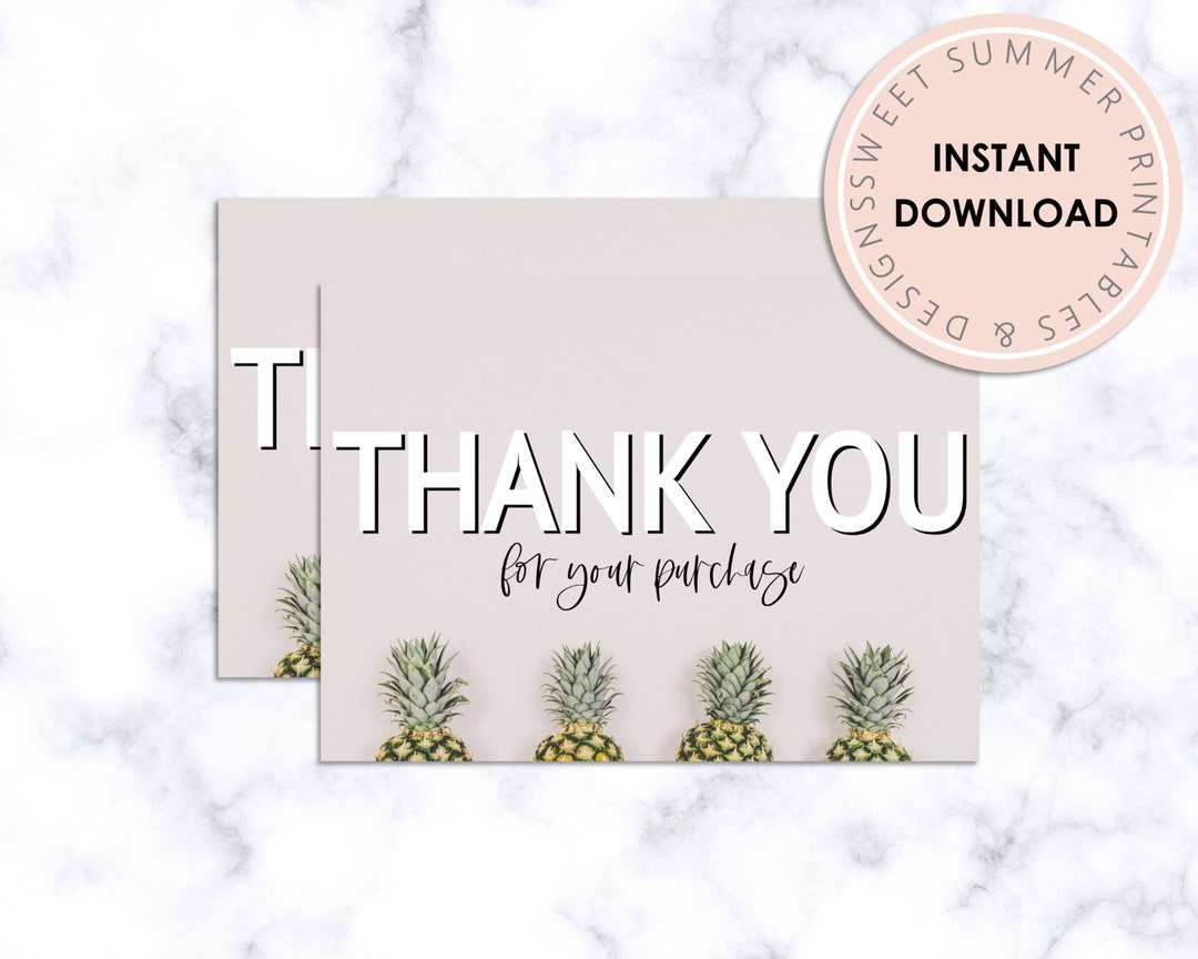 Pineapple Thank You Card, Printable Thank You Card, Package Inserts ...
