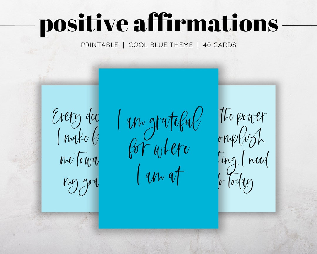 40 Cool Blue Positive Affirmations Printable Cards, Daily Reminder ...