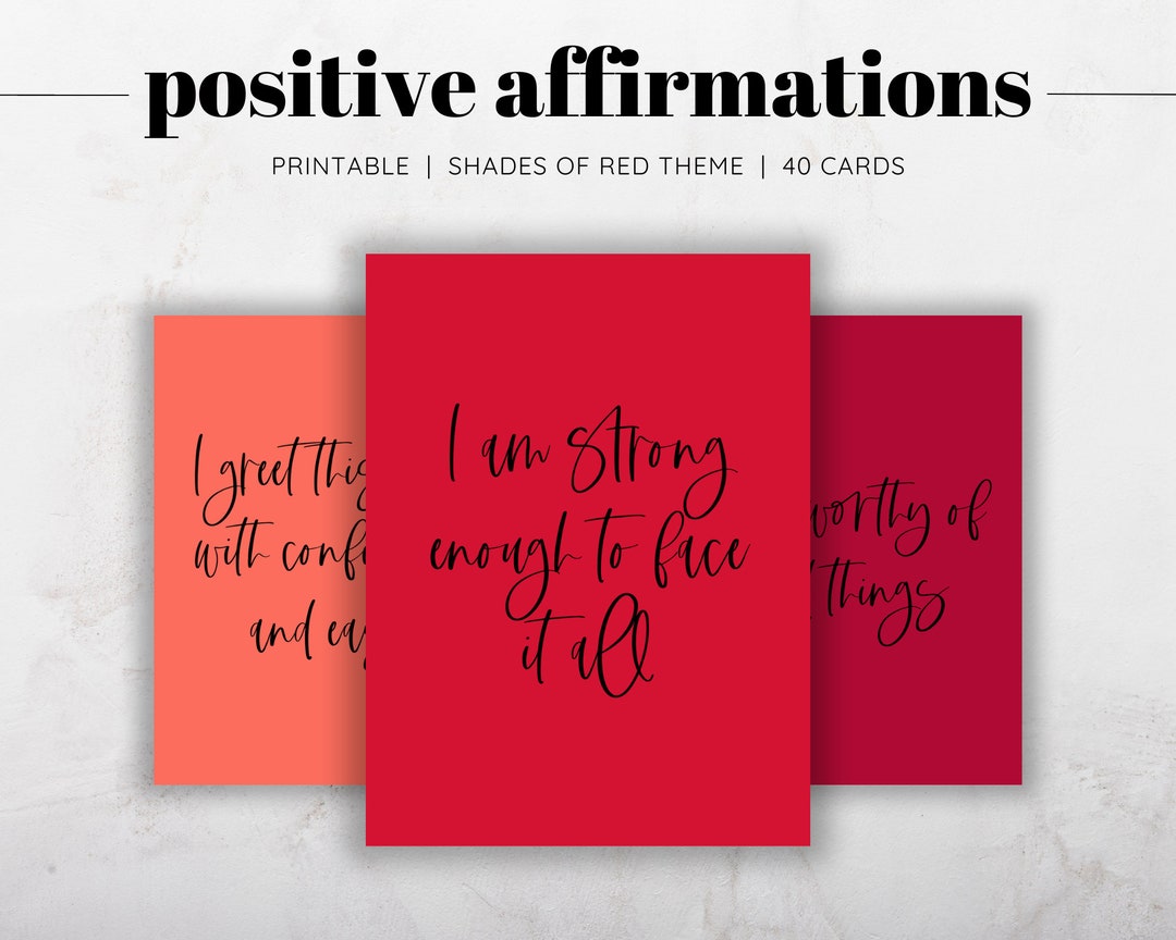 40 Red Positive Affirmations Printable Cards, Daily Reminder Printable ...