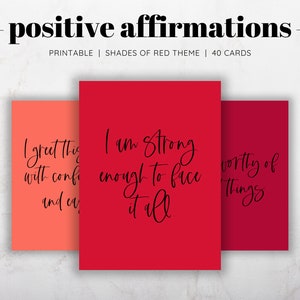 40 Red Positive Affirmations Printable Cards, Daily Reminder Printable ...