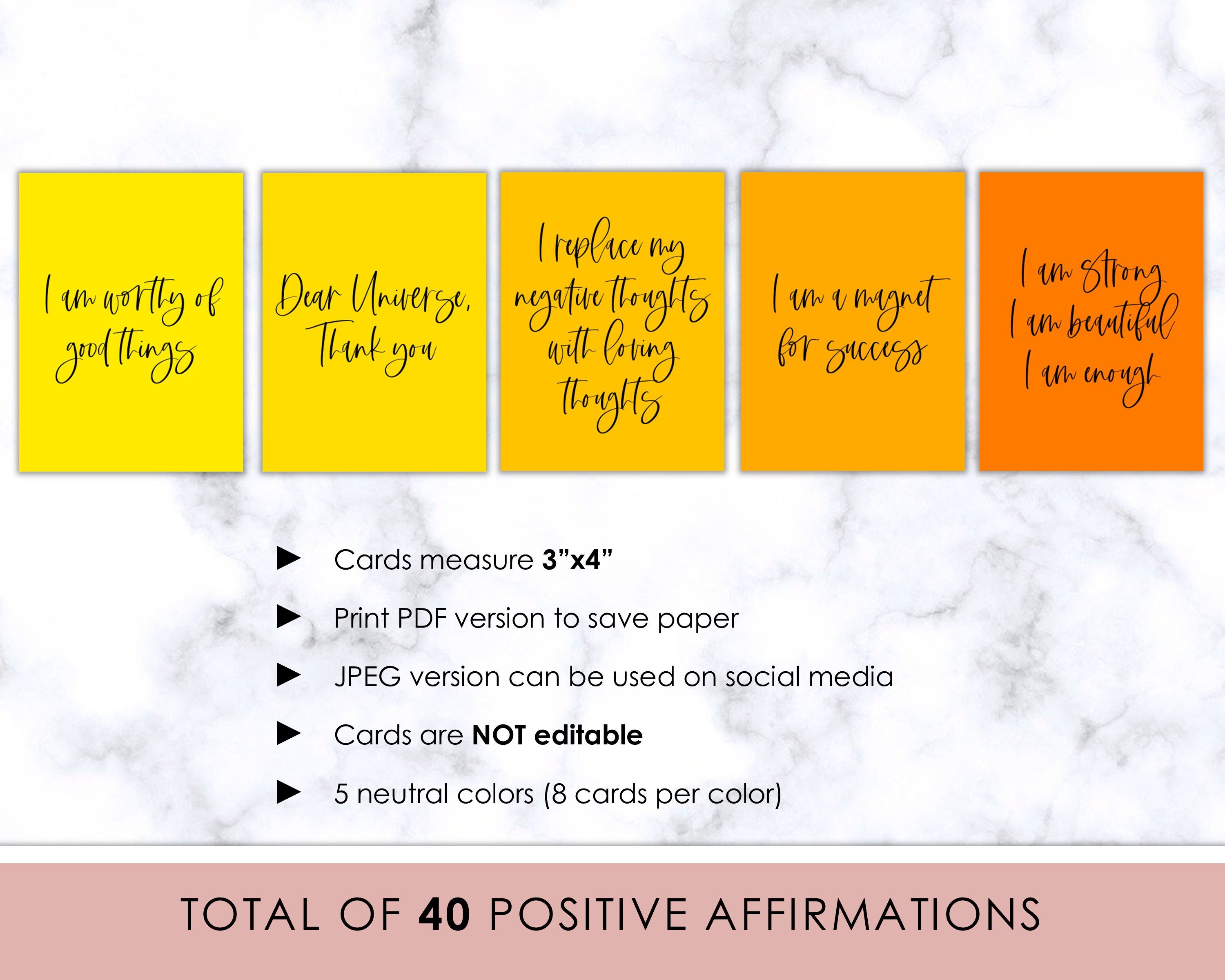 40 Orange Positive Affirmations Printable Cards Daily - Etsy