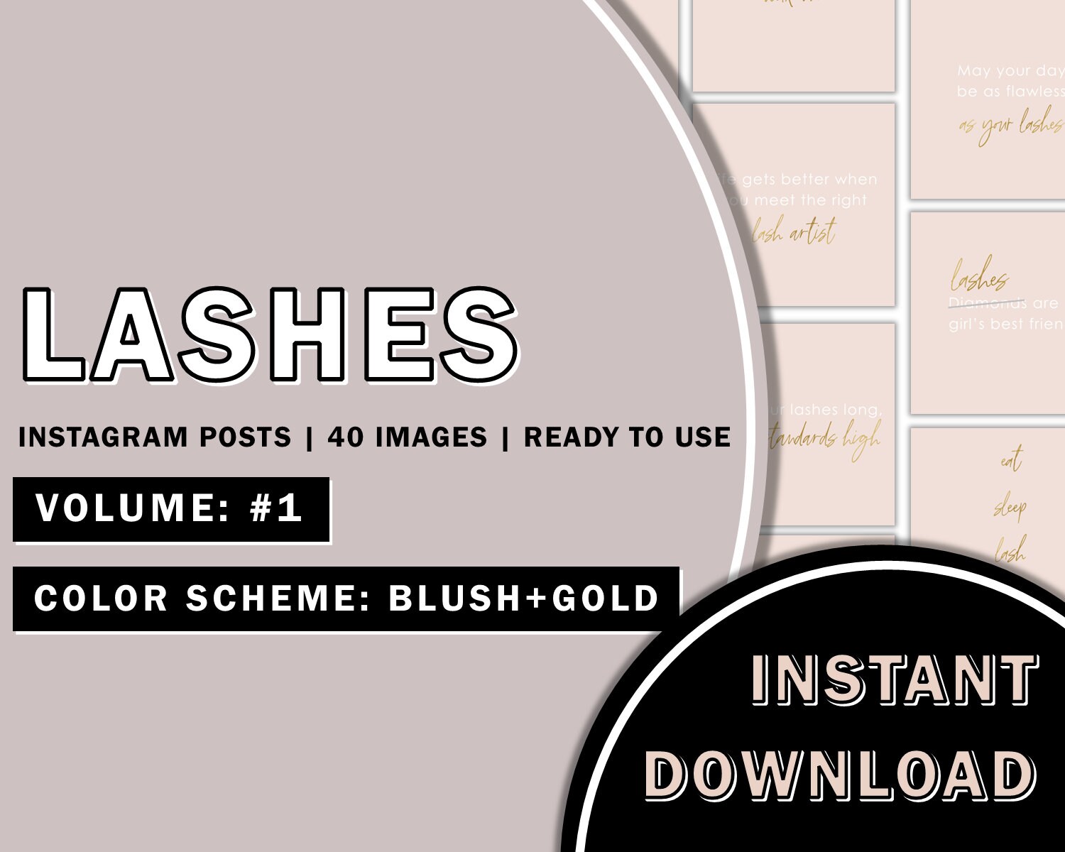 40 Lashes Blush and Gold Instagram Posts Lash Quotes Social - Etsy