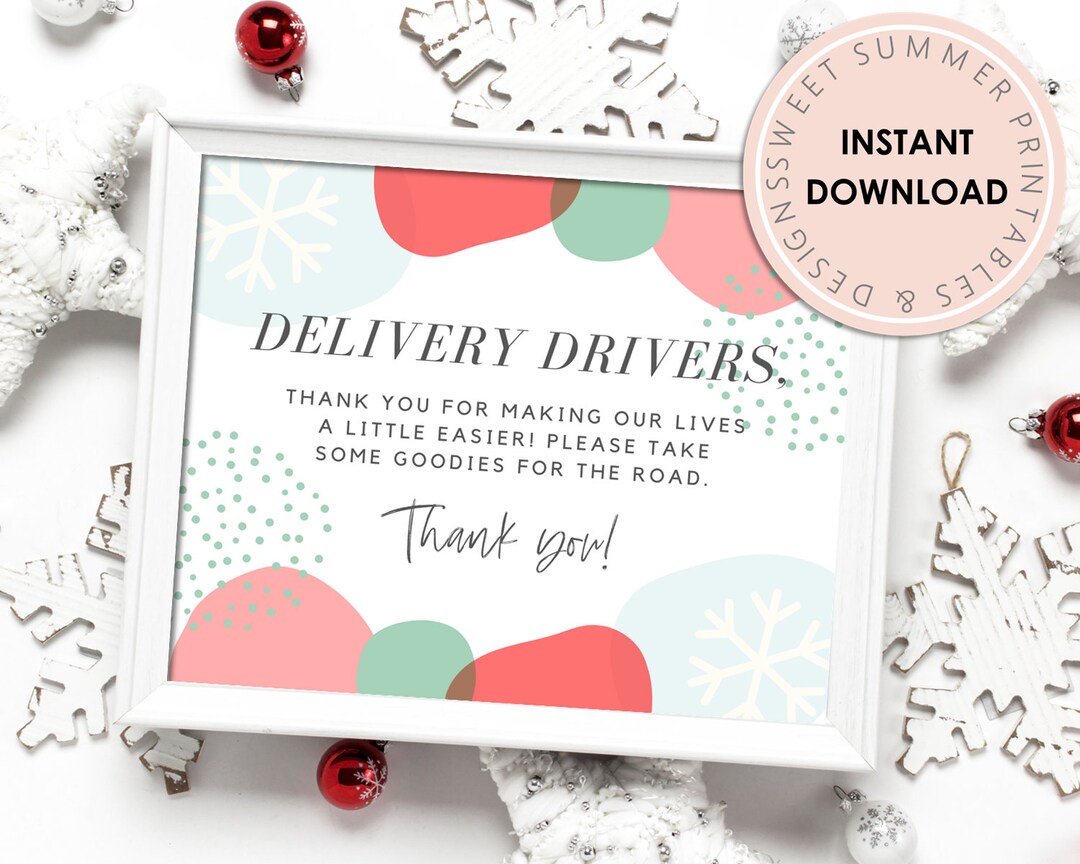 Colorful Christmas Decor Delivery Drivers Sign Printable, Delivery ...