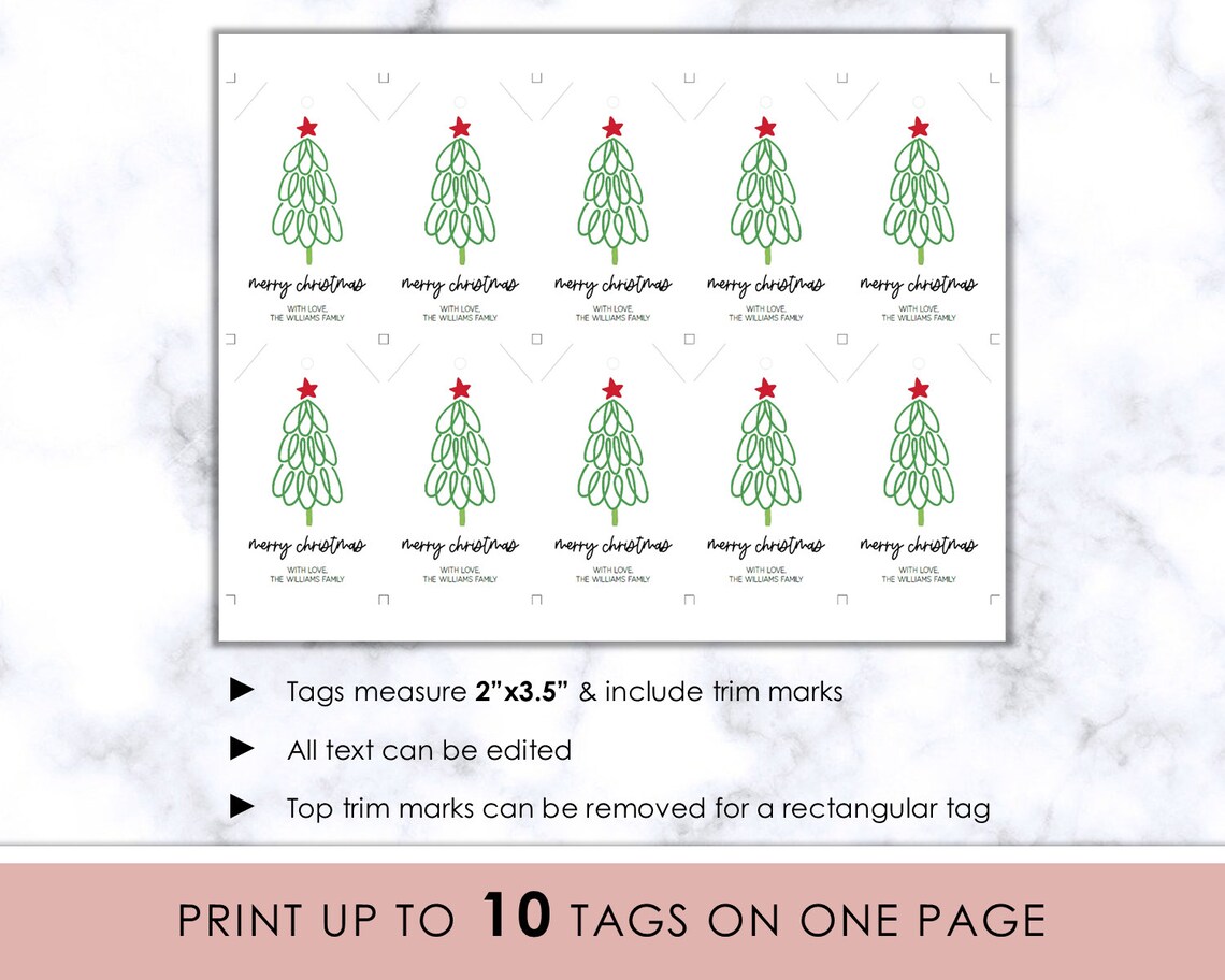 Green Trees Christmas Gift Tag Printable, Editable Christmas Gift Tag ...