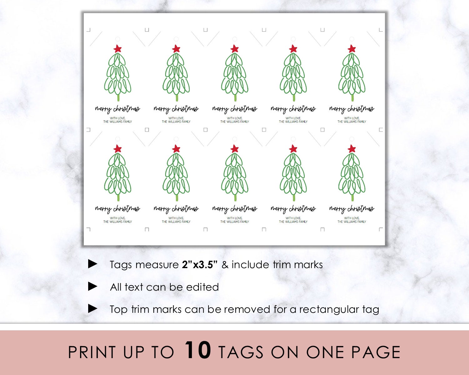 Green Trees Christmas Gift Tag Printable, Editable Christmas Gift Tag ...