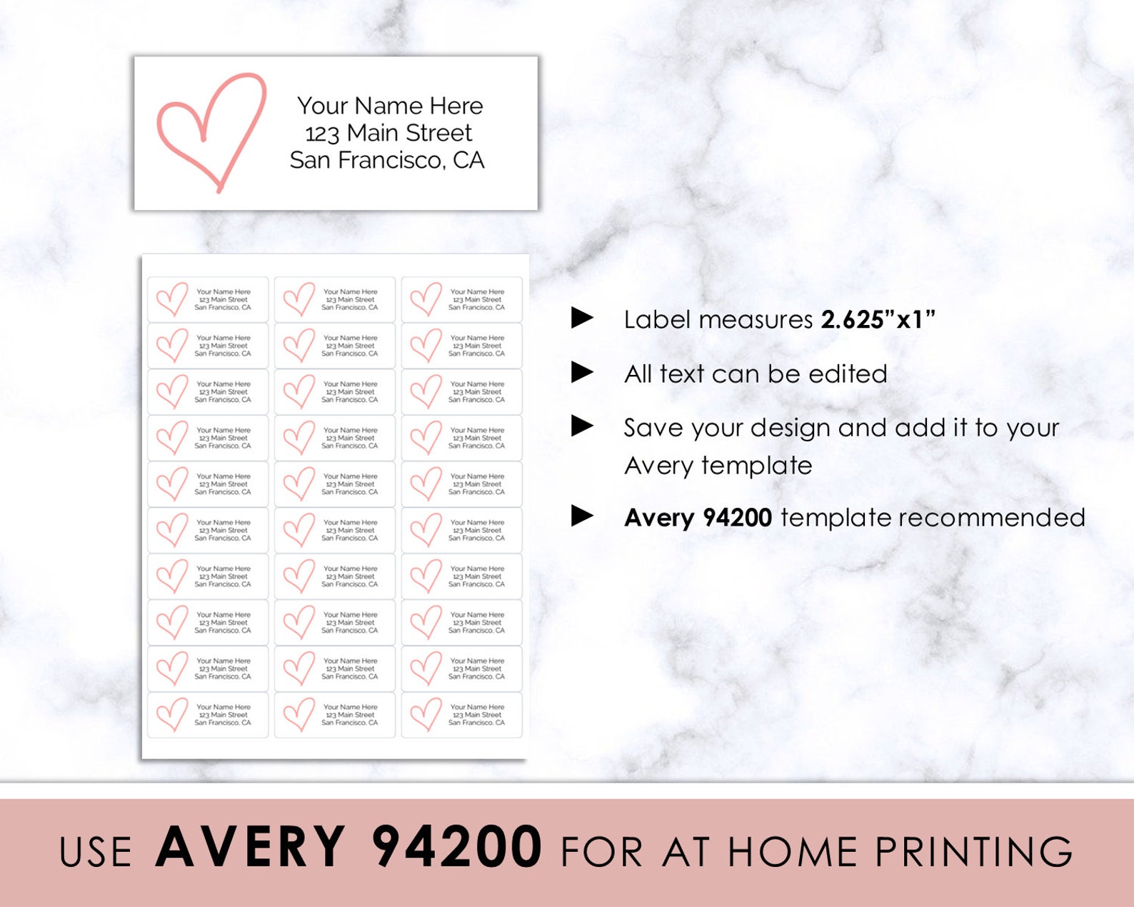 Valentine's Pink Heart Editable Return Address Label | Etsy