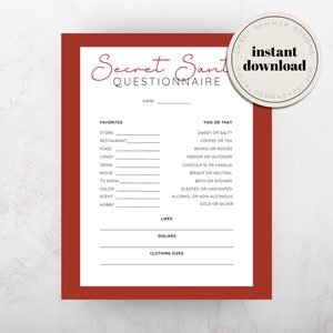 Red Border Secret Santa Questionnaire Printable, Printable Gift ...