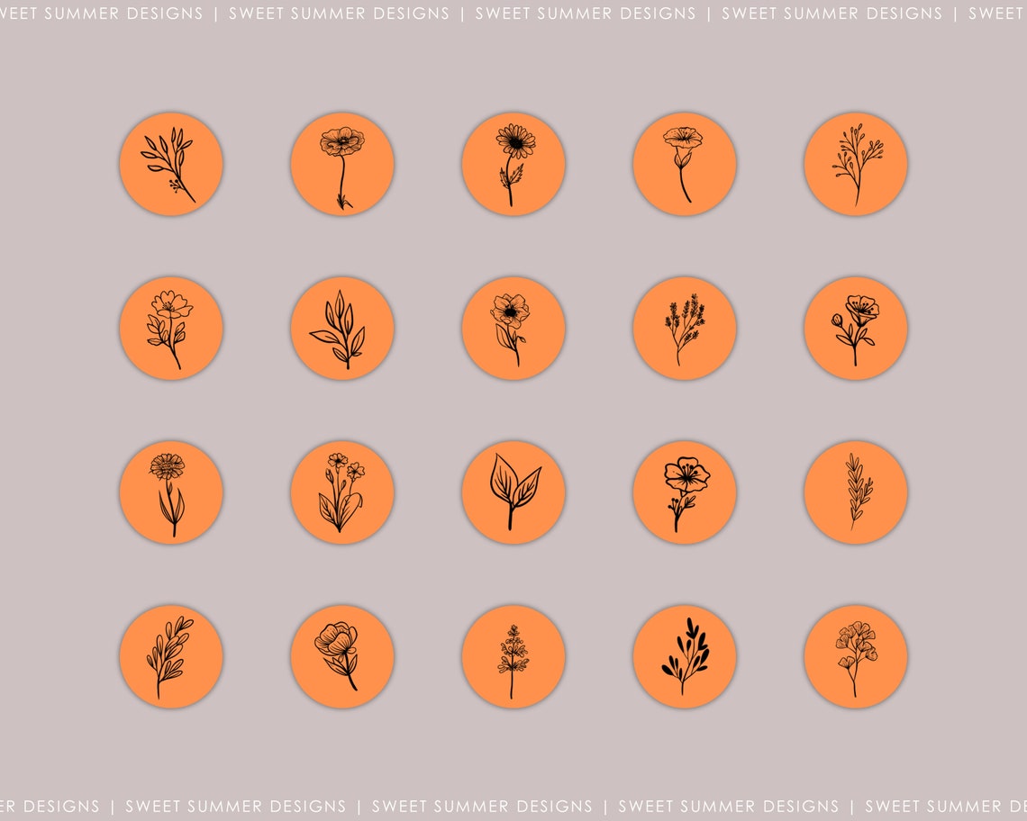 20 Hand Drawn Floral Orange Instagram Highlight Covers Salon | Etsy