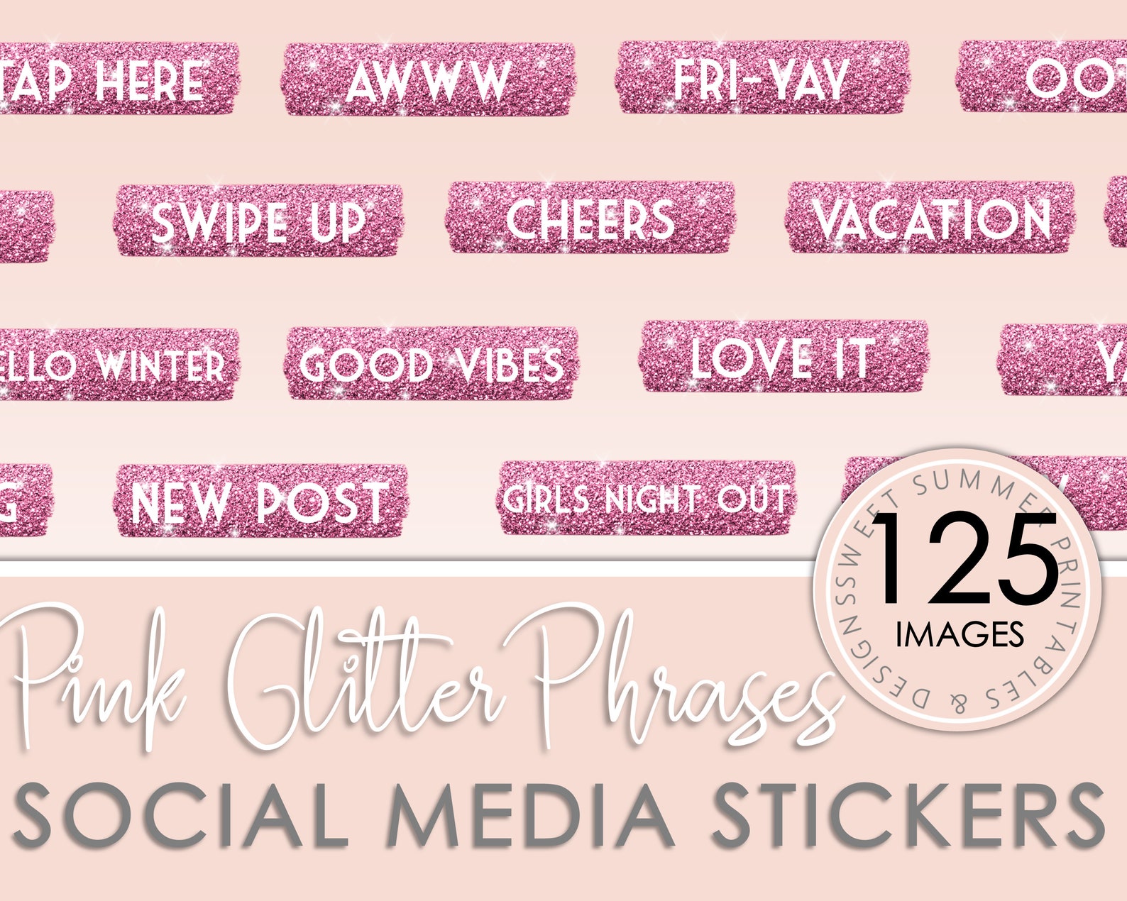 125 Pink Glitter Words and Phrases Instagram Story Stickers, Pink ...