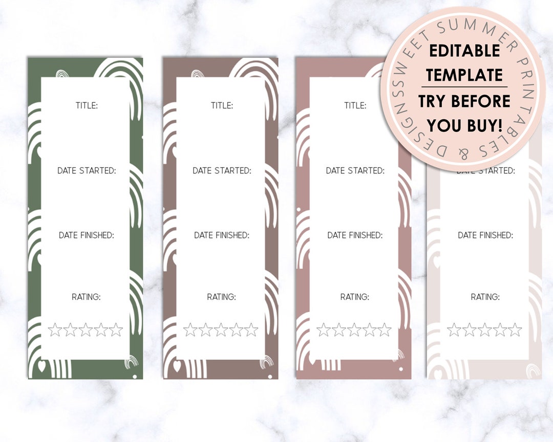 Boho Rainbow Book Review Printable Bookmark, Book Review Bookmark ...