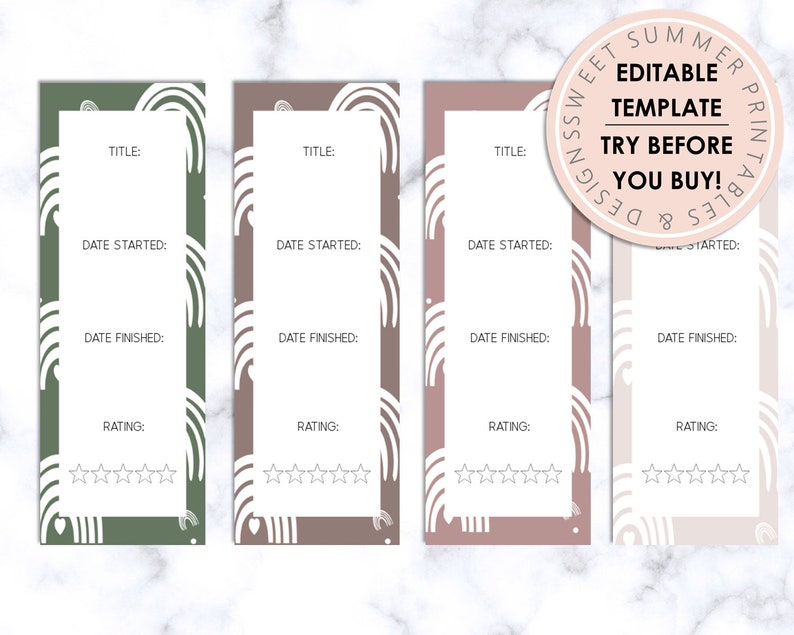 Boho Rainbow Book Review Printable Bookmark Book Review - Etsy