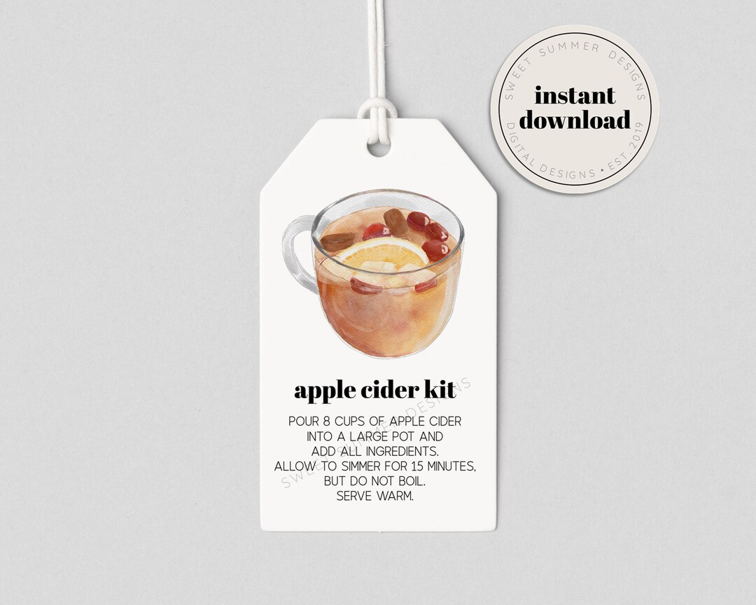 Apple Cider Kit Mug Tag Printable, Mulled Wine Instructions, Simmer ...