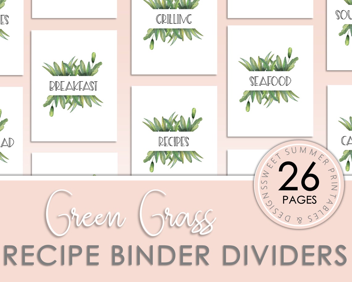 Recipe Binder Dividers Printable Green Grass Recipe Binder | Etsy