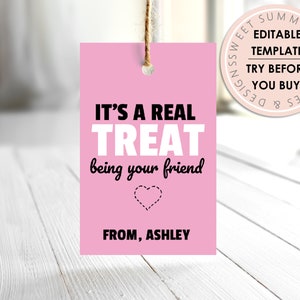 Real Treat Being Your Friend Tag Printable, Editable Valentine's Tag ...