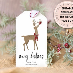 Cozy Reindeer Gift Tag Printable, Editable Christmas Gift Tag, Holiday ...