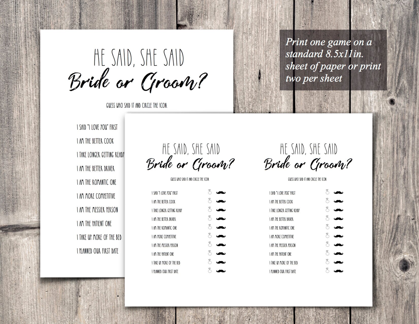 He Said She Said Game, Bride or Groom Game, Bridal Shower Game ...