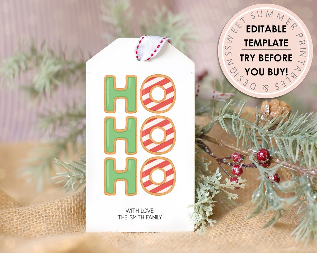 Ho Ho Ho Gift Tag Printable, Editable Christmas Gift Tag, Holiday Tag ...