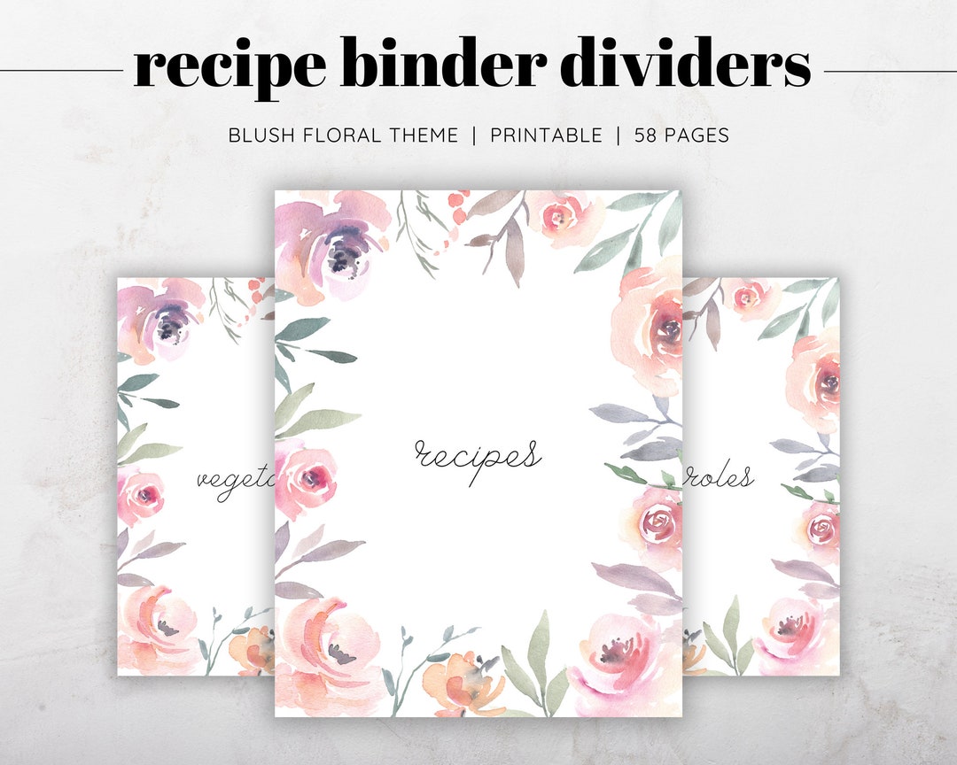 Blush Floral Recipe Binder Dividers, Recipe Binder Printable Sections ...