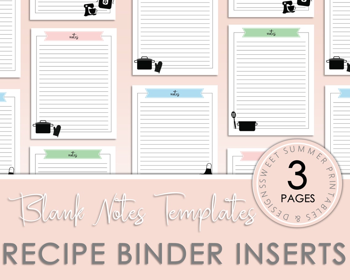Recipe Binder Notes Printable Recipe Notes Template Recipe | Etsy