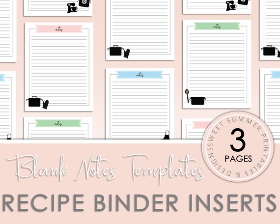 Recipe Binder Notes Printable Recipe Notes Template Recipe | Etsy