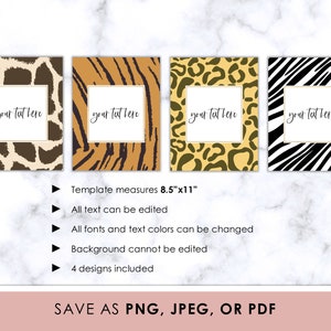 Animal Print Editable Binder Covers, Animal Template, Editable Binder ...