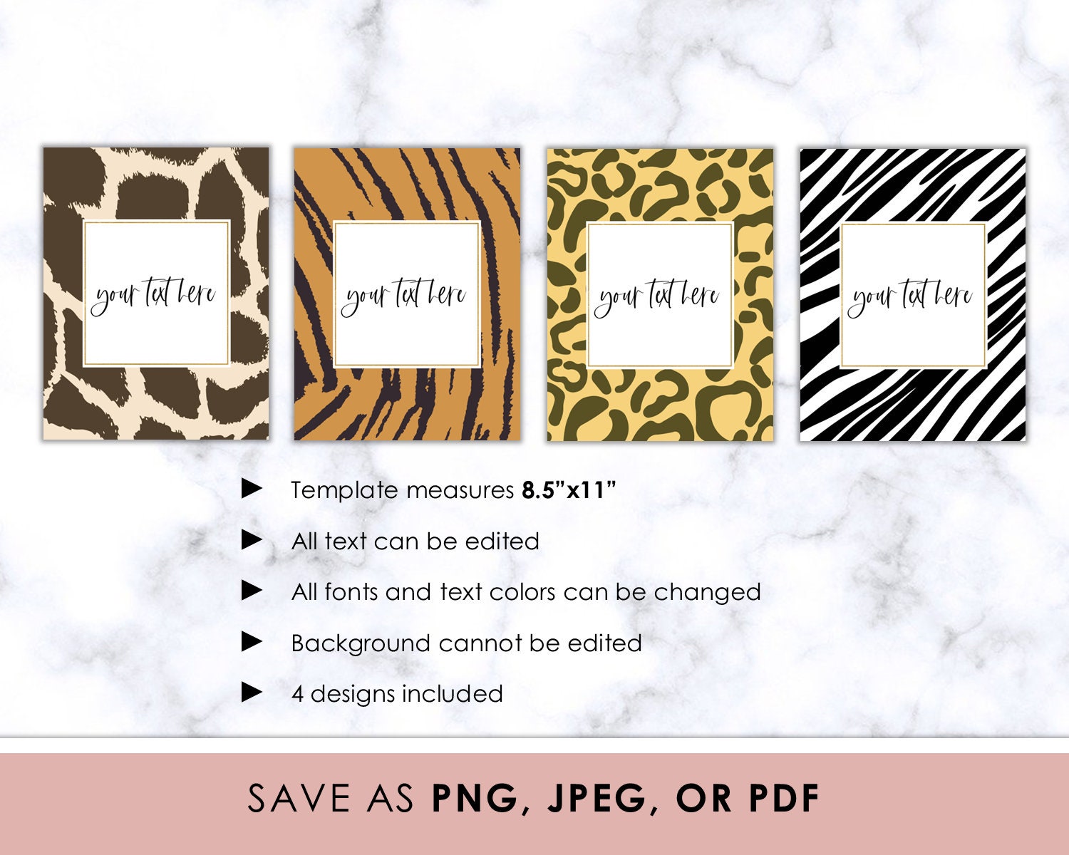 Animal Print Editable Binder Covers Animal Template Editable - Etsy