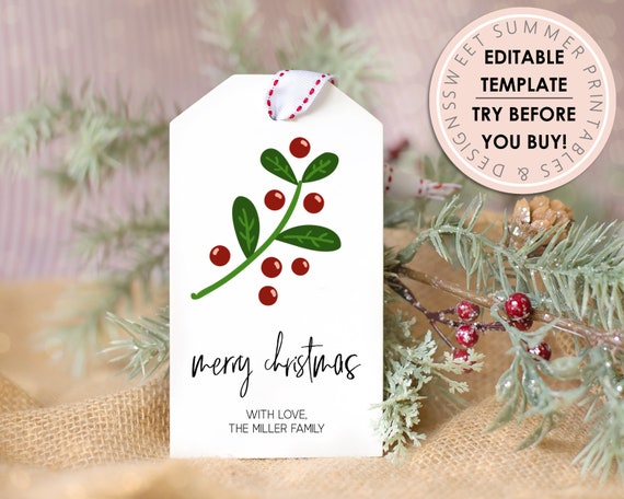 Holly Christmas Gift Tag Printable Editable Christmas Gift | Etsy