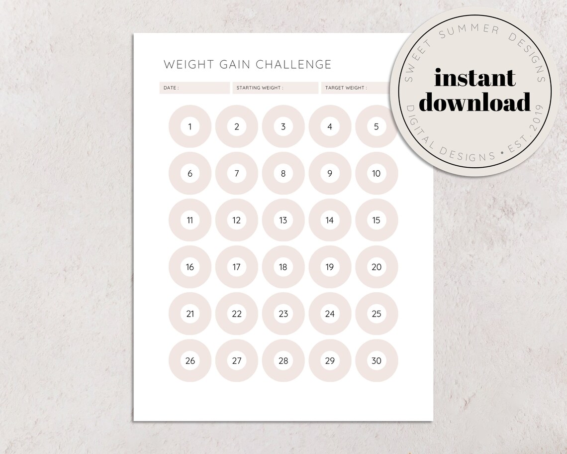 Weight Gain Tracker Printable Fitness Planner Printable - Etsy
