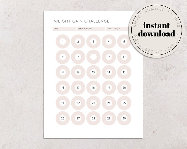 Weight Gain Tracker Printable, Fitness Planner Printable, Workout ...