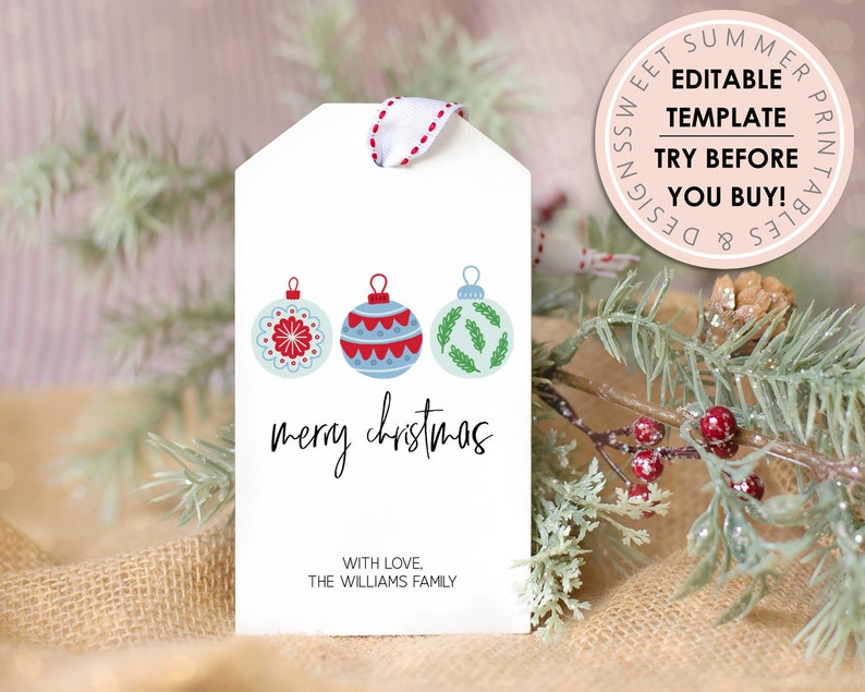 Ornaments Christmas Gift Tag Printable, Editable Christmas Gift Tag ...