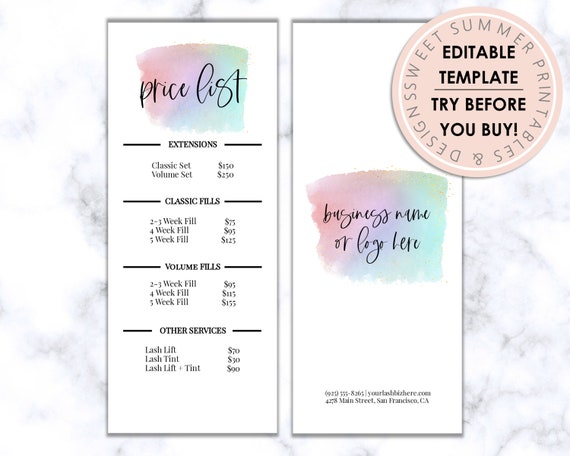 Pastel Splash Lashes Editable Price List Lashes Editable Rack - Etsy