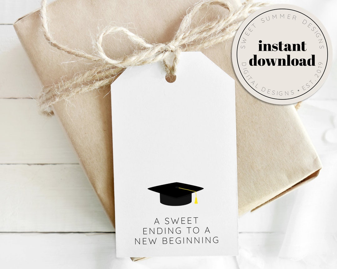 Sweet Ending Graduation Cap Minimalist Gift Tag Printable, Grad Gift ...