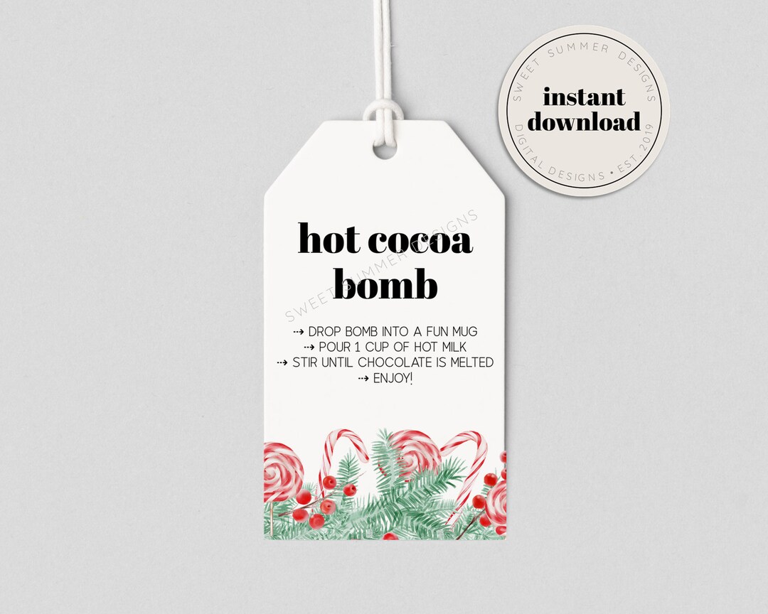 Hot Cocoa Bomb Peppermints Tag Printable, Hot Chocolate Bomb Tag ...