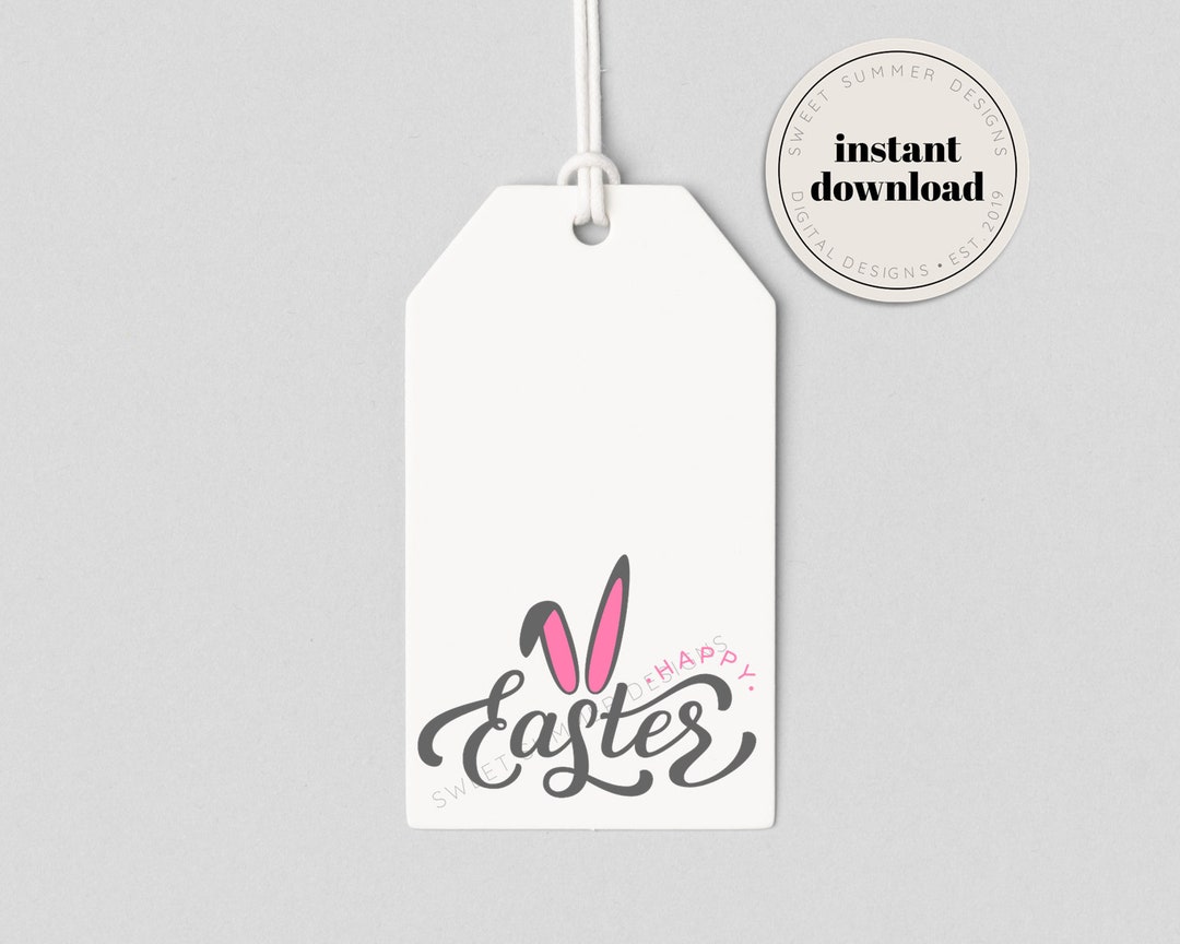 Happy Easter Bunny Ears Gift Tag Printable, Easter Basket Printable ...