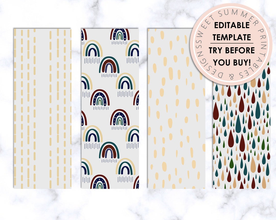 Boho Rainbow Editable Printable Bookmark, Boho Rainbow Bookmark ...