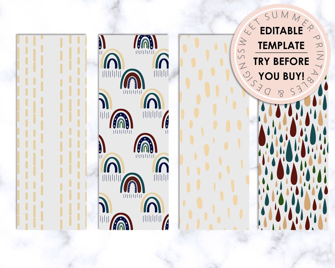 Boho Rainbow Editable Printable Bookmark Boho Rainbow - Etsy