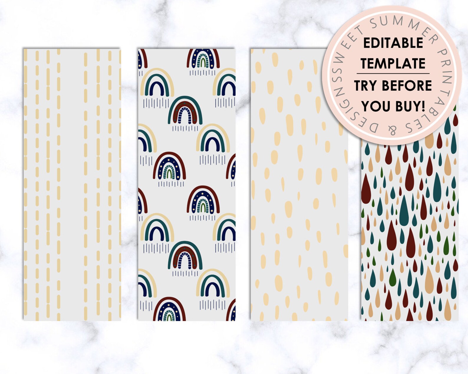 Boho Rainbow Editable Printable Bookmark Boho Rainbow - Etsy