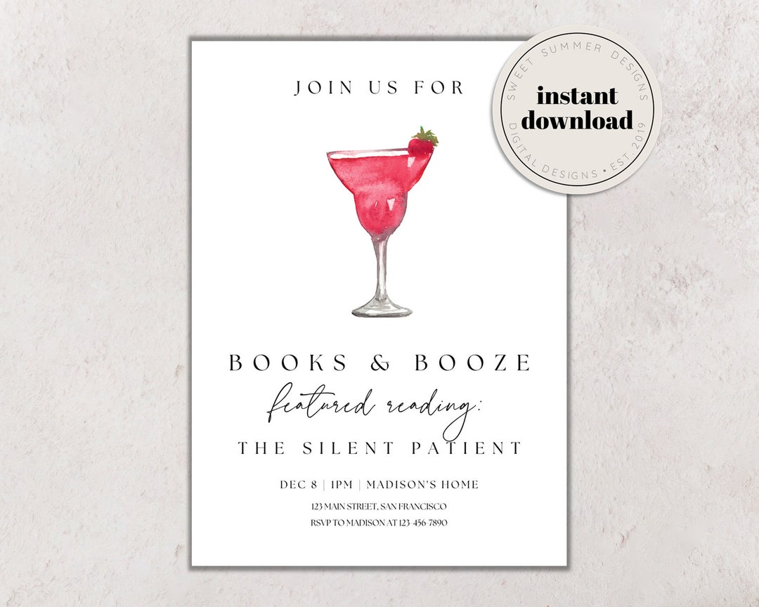Booze Book Club Printable Invitation Template, Book Club Party Invite ...