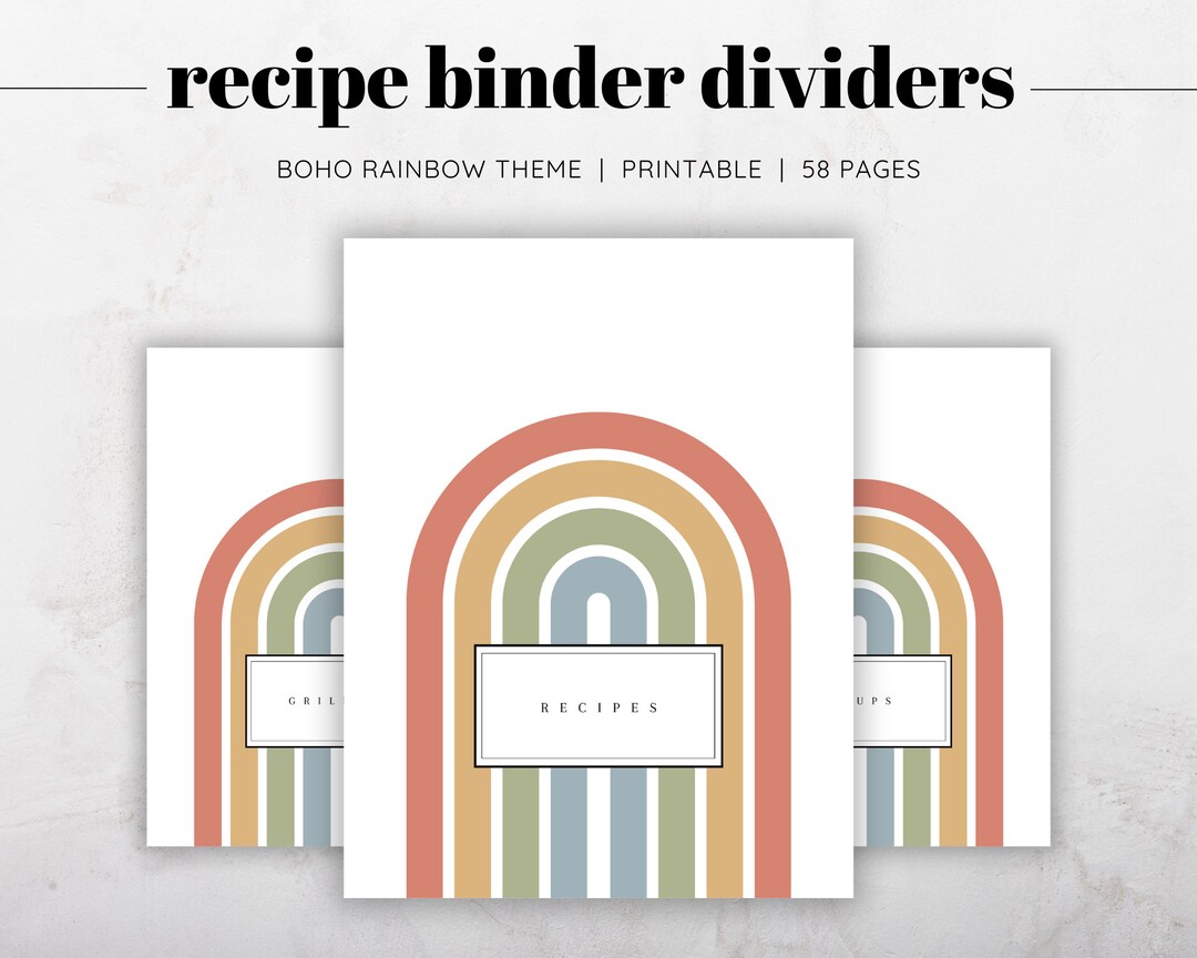 Boho Rainbow Recipe Binder Dividers, Recipe Binder Printable Sections ...