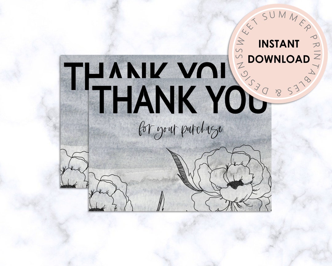 Gray Floral Thank You Card Printable, Printable Thank You Card, Package ...