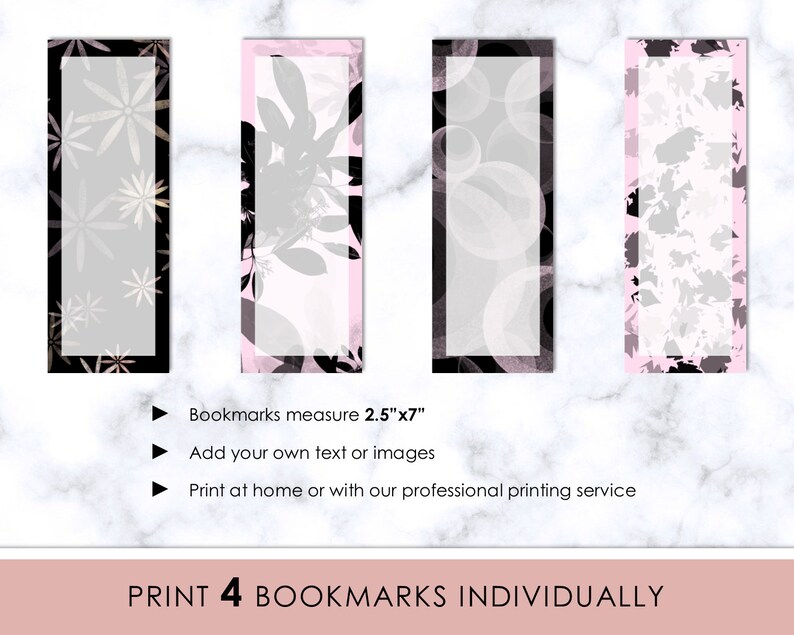 Pink & Black Floral Editable Printable Bookmark Floral - Etsy
