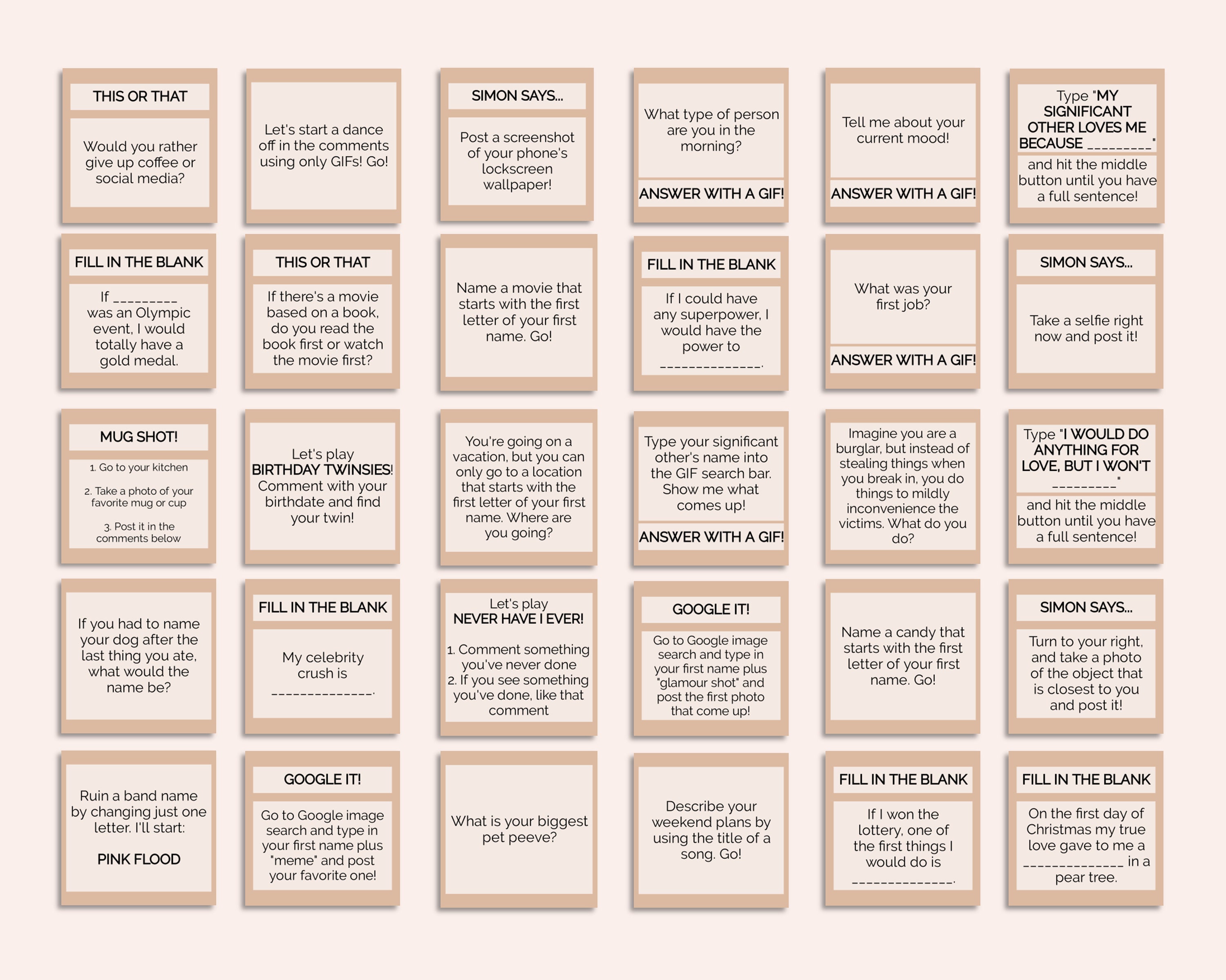 100 Tan Facebook Games Interactive Posts Social Media Games - Etsy