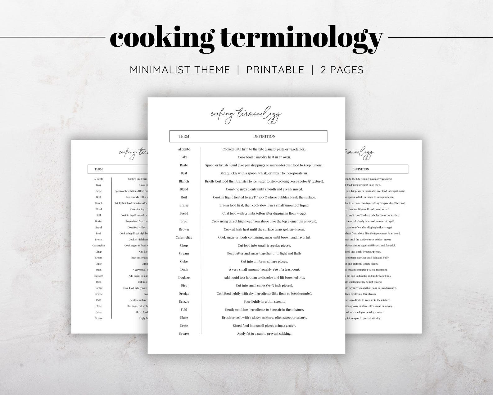 Cooking Terminology Cheat Sheet Printable | Kitchen Reference Guide ...